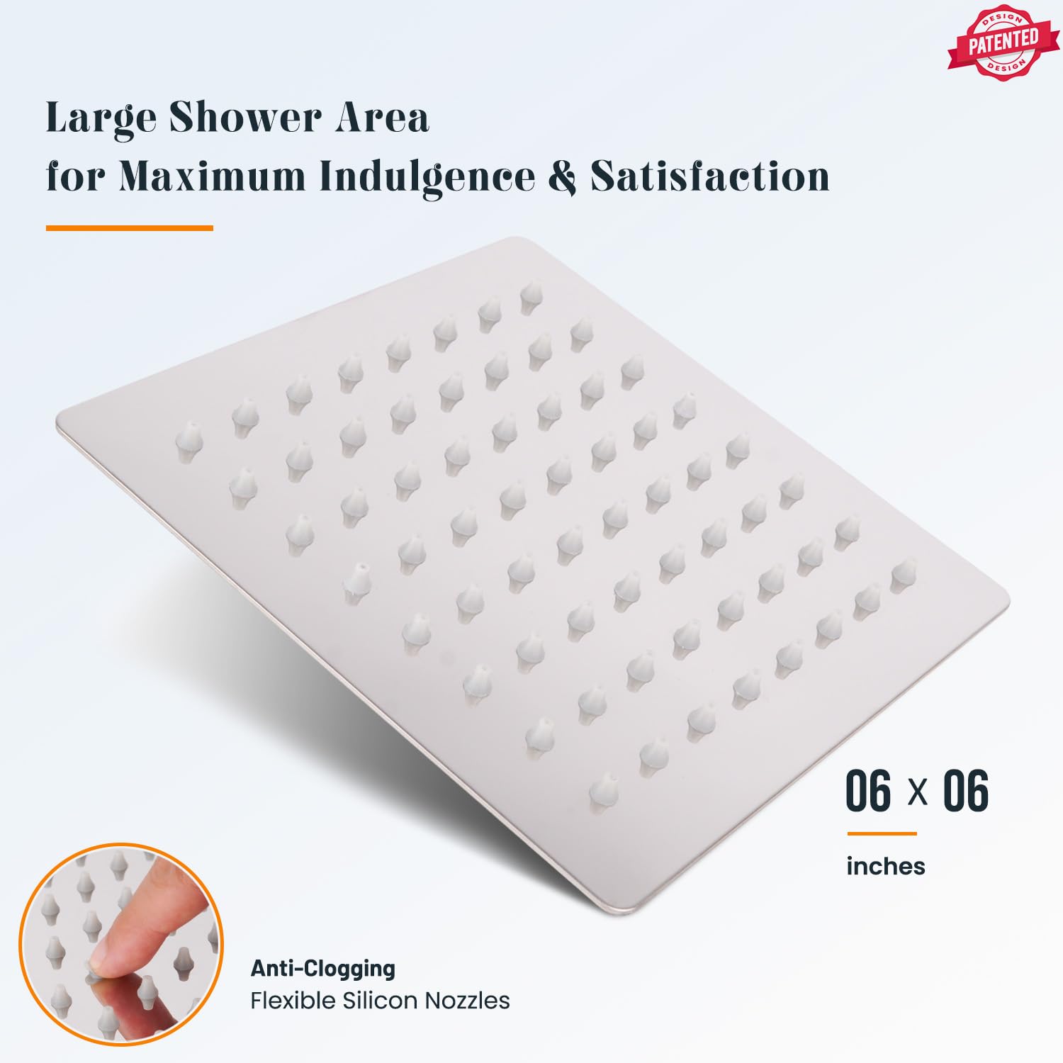 LIVOREST Square Rainfall Shower Head – 6 inch Large, Overhead Fixed ...
