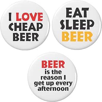Amazon.com: Set 3 Eat Sleep Beer Themed Drinking Humor Pinback Buttons ...