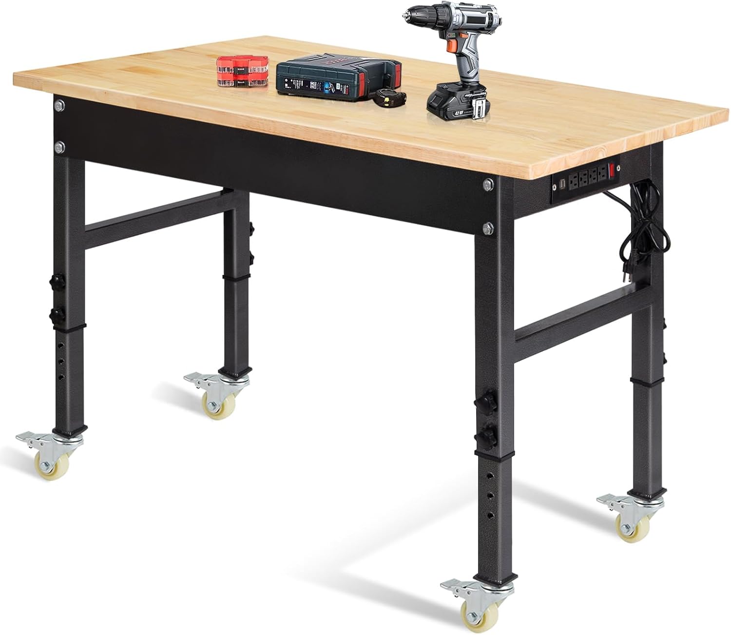 48" Adjustable Work Bench, Rubber Wood Top Workbench Heavy-Duty work ...