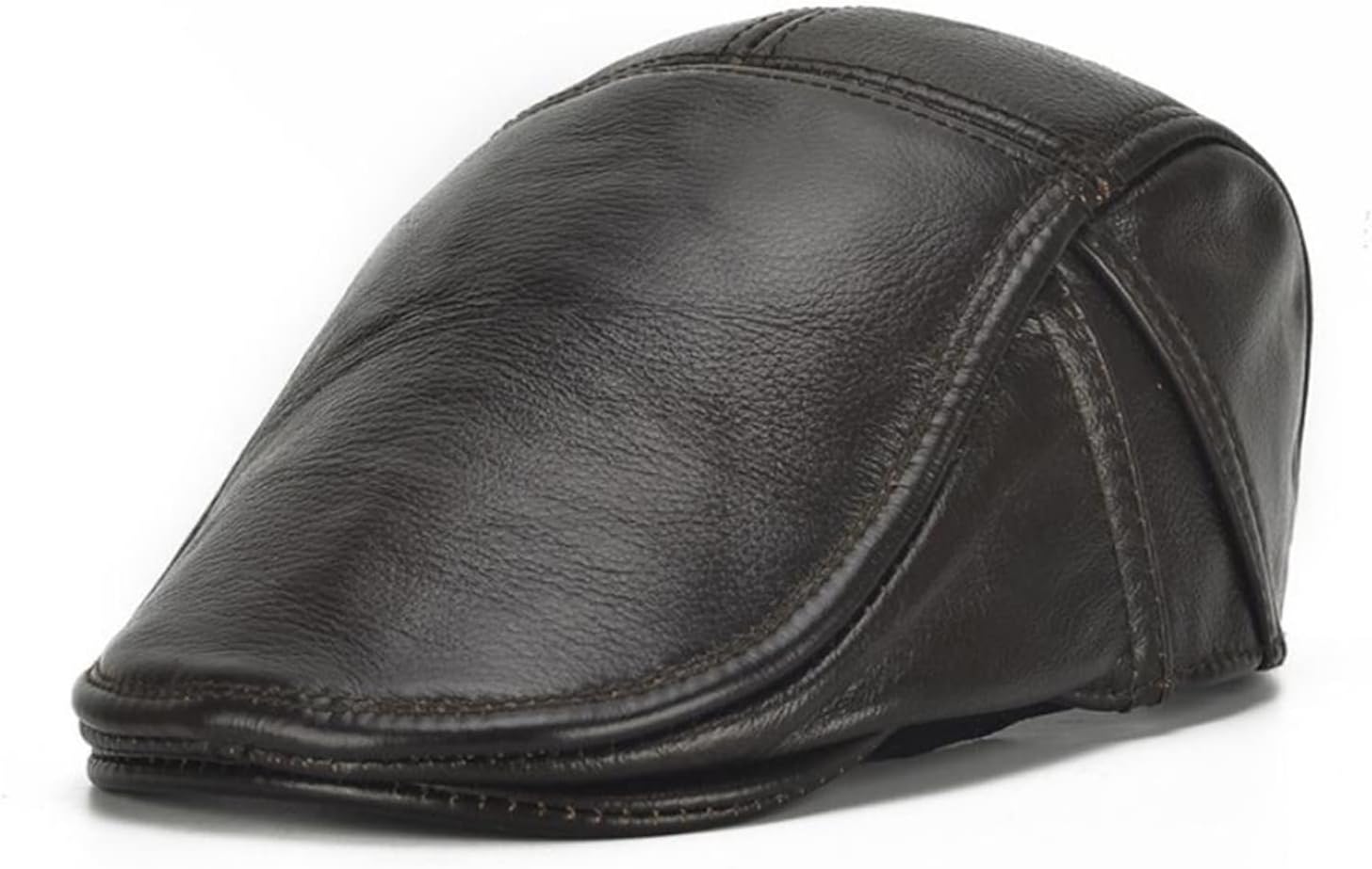 Men Leather Flat Cap Black Berets Male Natural Cow Leather Adjustable ...