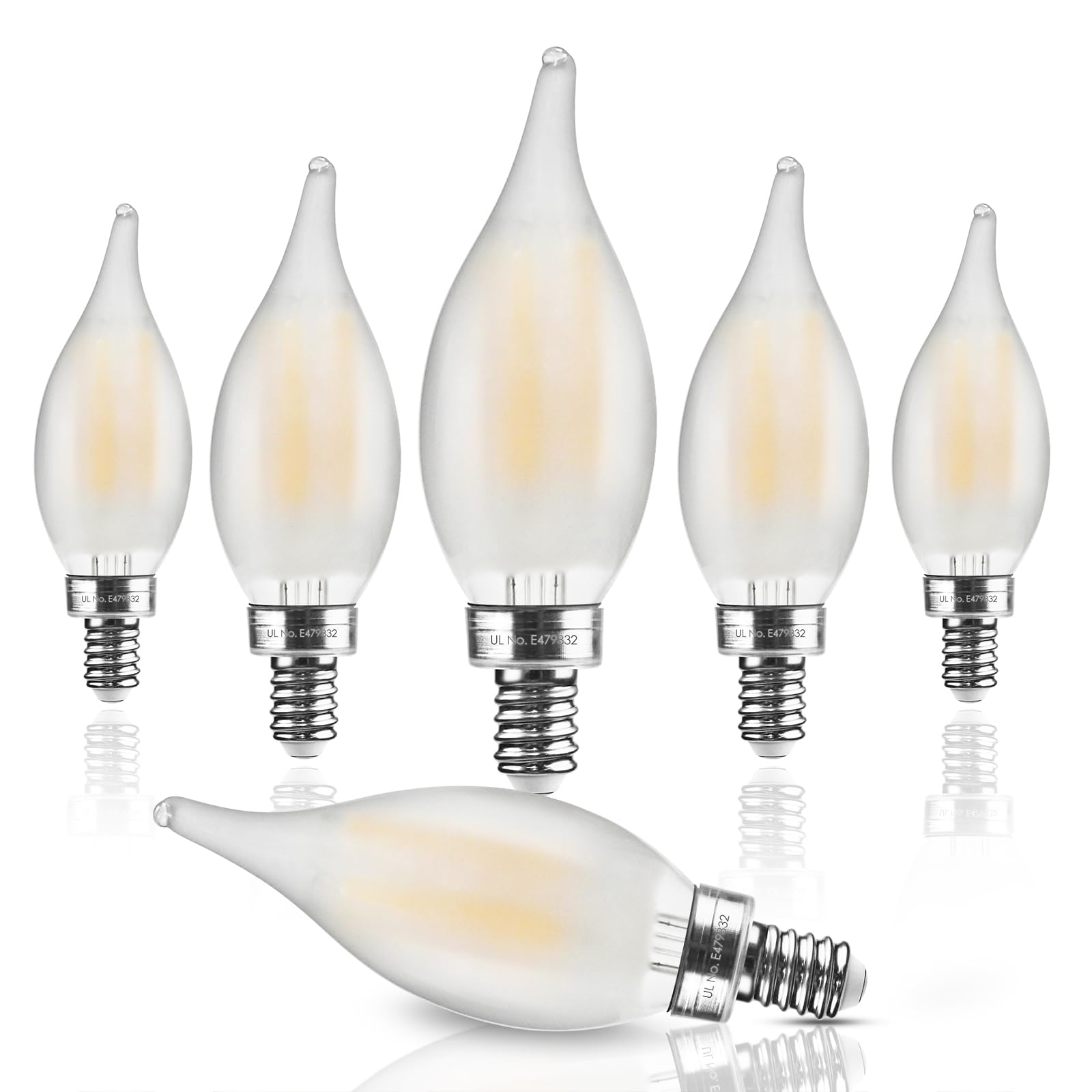 Hizashi Frosted Candelabra Light Bulbs 60 watt LED Dimmable, E12 ...