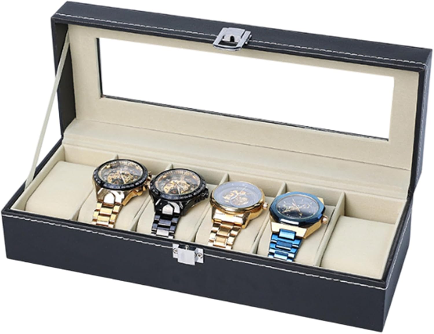 Amazon.com: Mens Watch Storage Case - 6 Compartment Leather Box ...