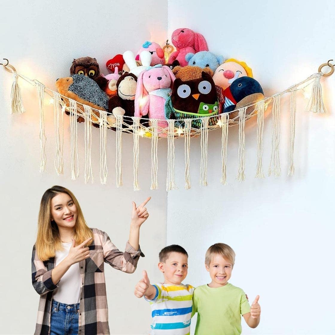 ecofynd Stuffed Soft Toy Organizer, Animal Toy Hammock, Hanging Cotton ...