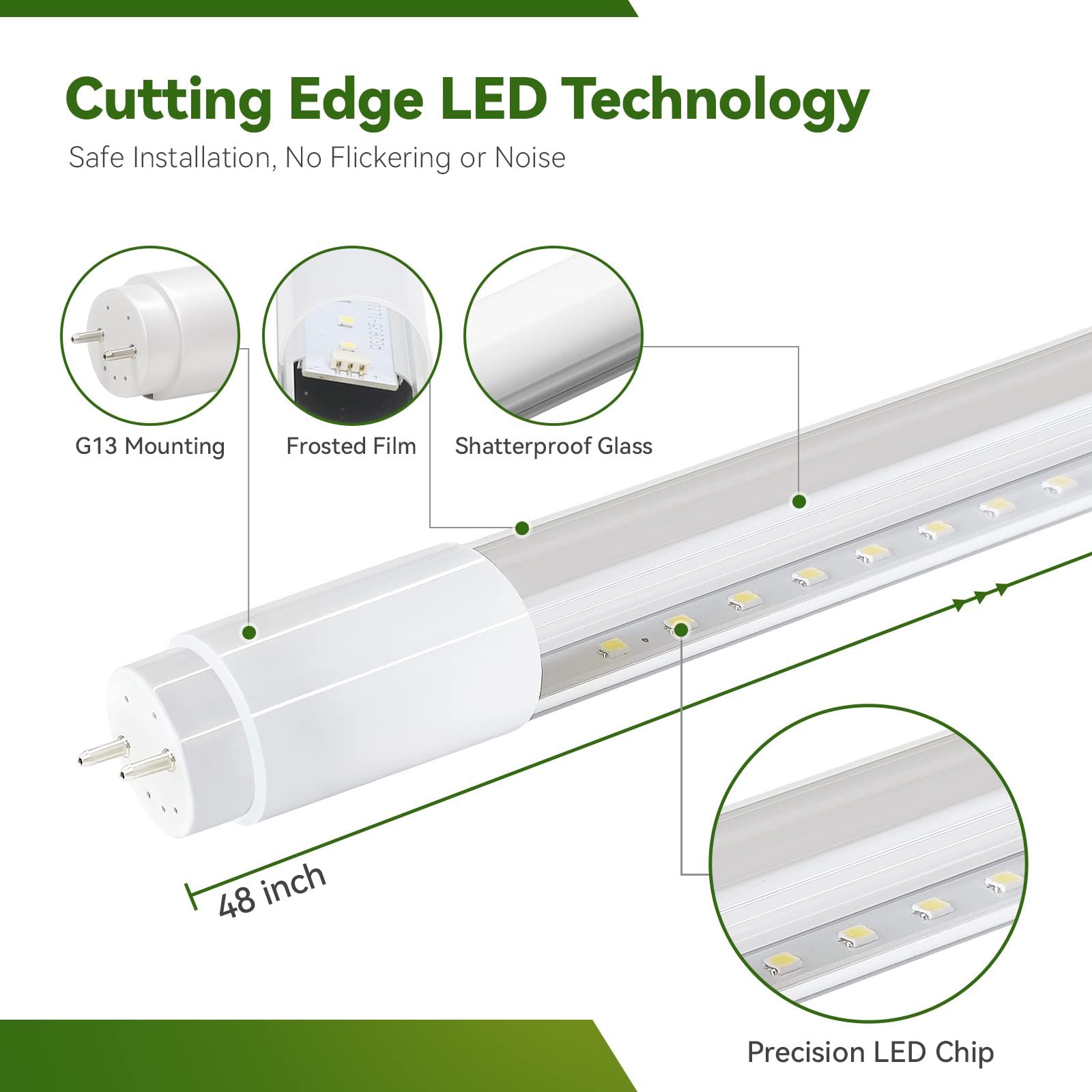Snapklik.com : T8 4FT Tube Lights Bulbs, Frosted Glass Tube, 5000K ...
