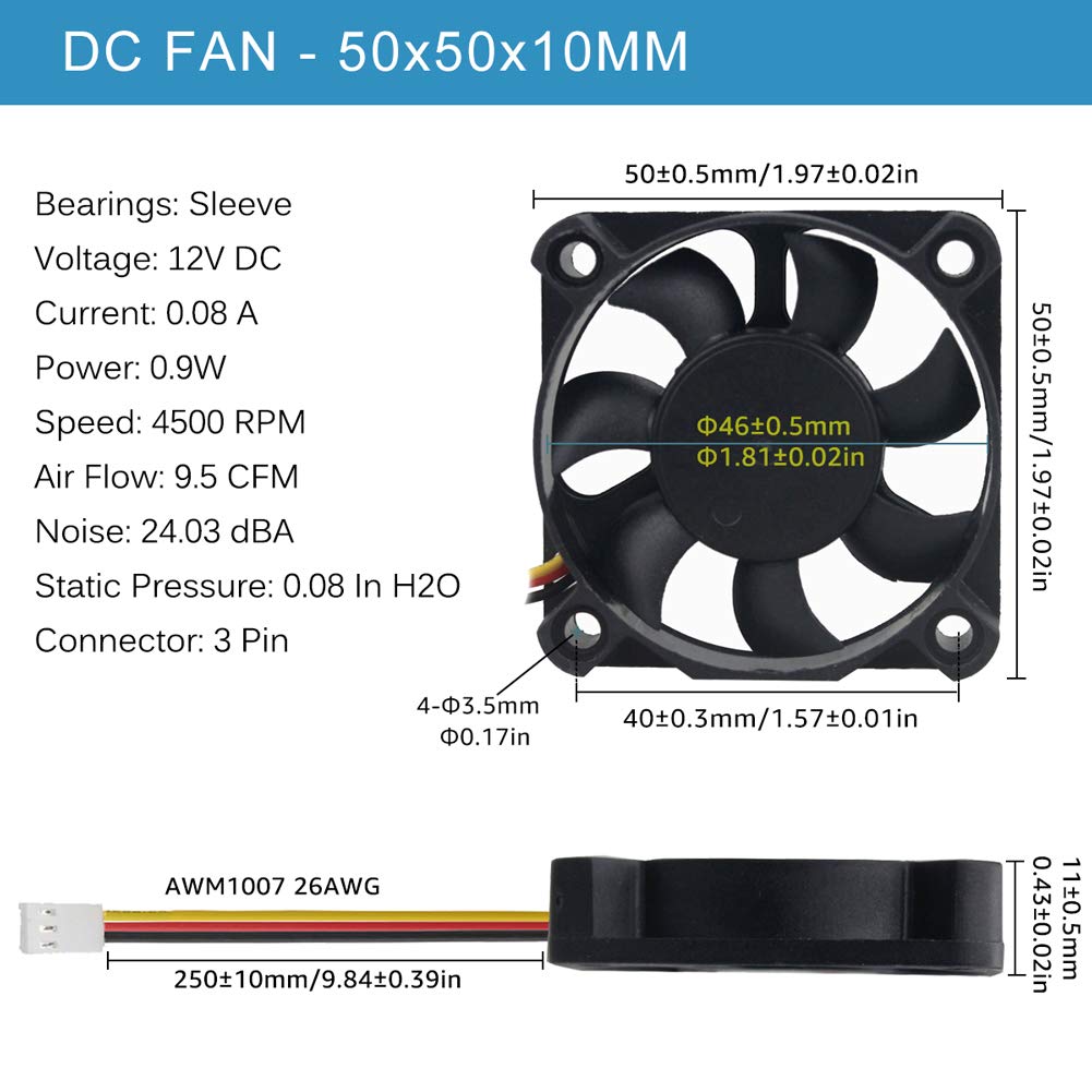 Snapklik.com : 12V 3PIN 50mm Fan, 50mm X 50mm X 10mm 2inch DC Brushless ...