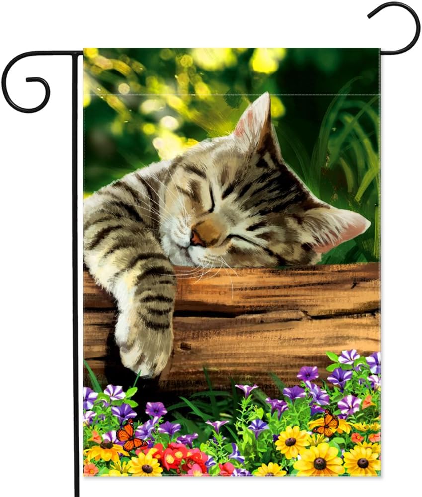 Amazon.com : YMYIELD Sleeping Cat Garden Flag 12.5 x 18 inch Double ...
