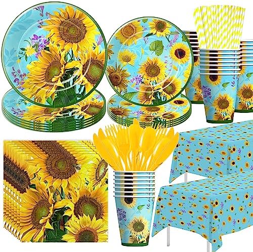 Amazon.com: Sunflower Party Supplies, Sunflower Plates and Napkins Set ...