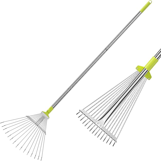 Amazon.com : Adjustable Garden Leaf Rake 5.5ft, Collapsible Metal Yard ...