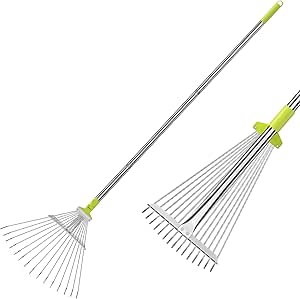 Amazon.com : Adjustable Garden Leaf Rake 5.5ft, Collapsible Metal Yard ...