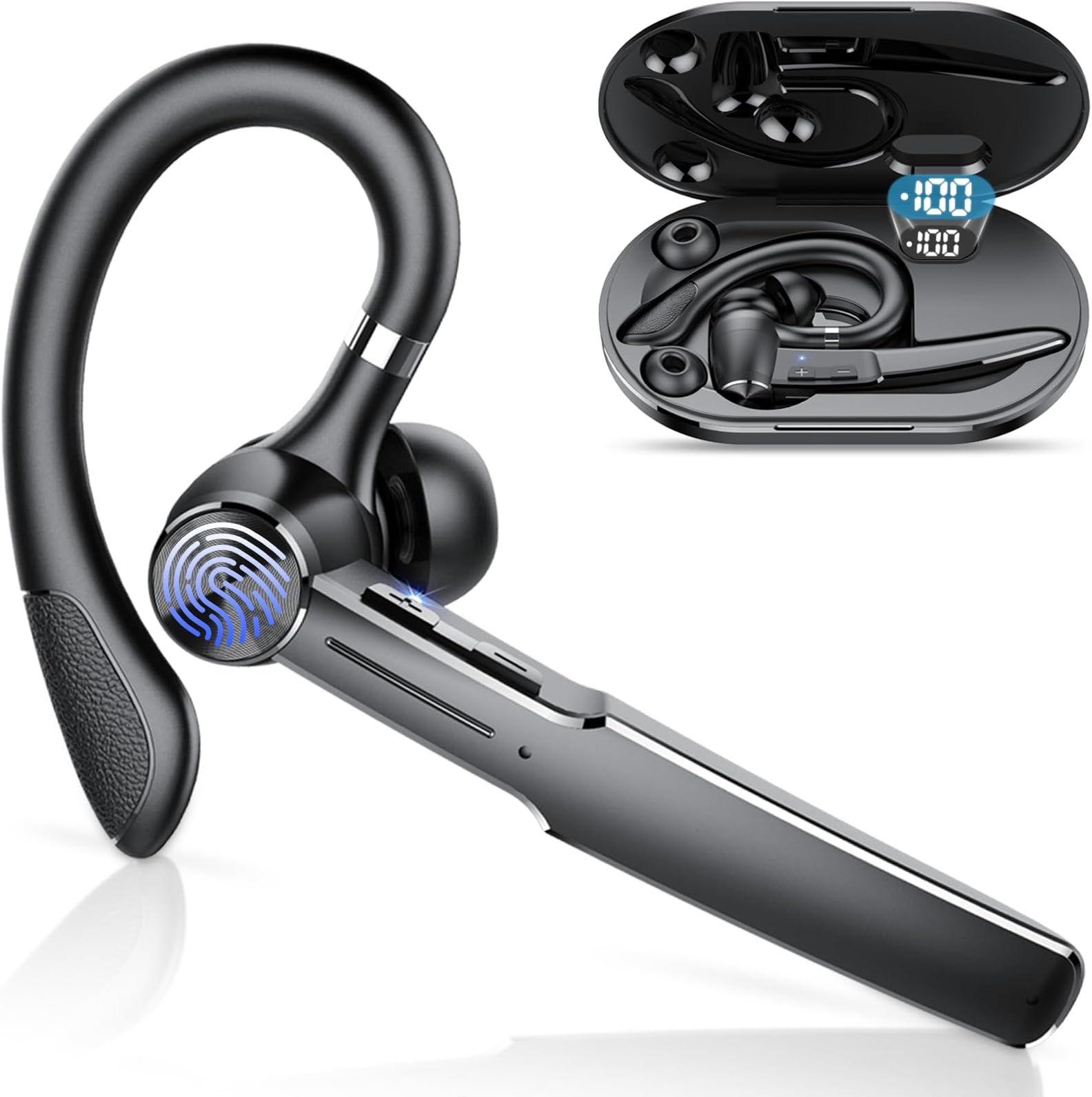 Tukio Bluetooth Headset V5.3, 110H HD Talk Handsfree Earpiece Wireless ...