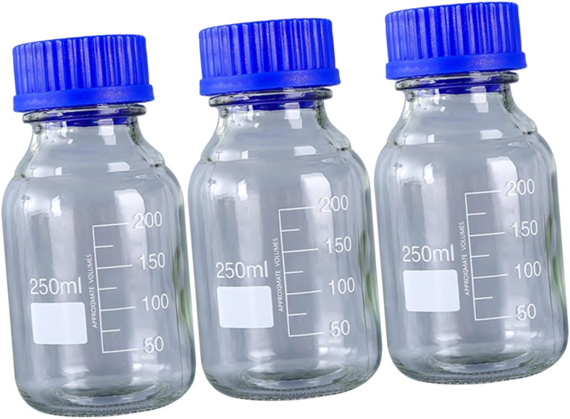 Amazon | NUOBESTY 3個 サンプリングボトル ガラス試薬ボトル 漏れ防止 化学試薬ボトル サンプルボトル 8オンスのウォーターボトル 保存容器 薬品詰め替え容器 目盛り付き ...