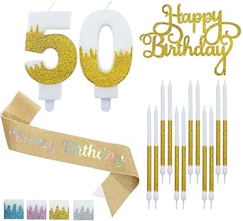 Amazon.com: Gold Number 50 Birthday Candles,Number 50 Candles,Cake ...