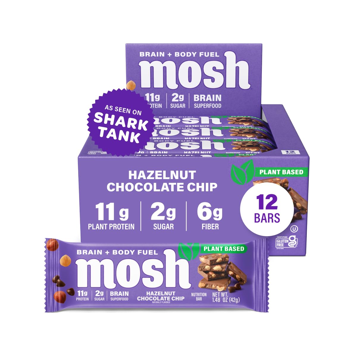 Amazon.com : MOSH Hazelnut Chocolate Chip Vegan Protein Bars, Plant ...
