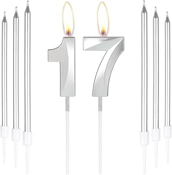 mciskin Silver 17 Birthday Candles-3D Number 17 Candle for Cake with ...