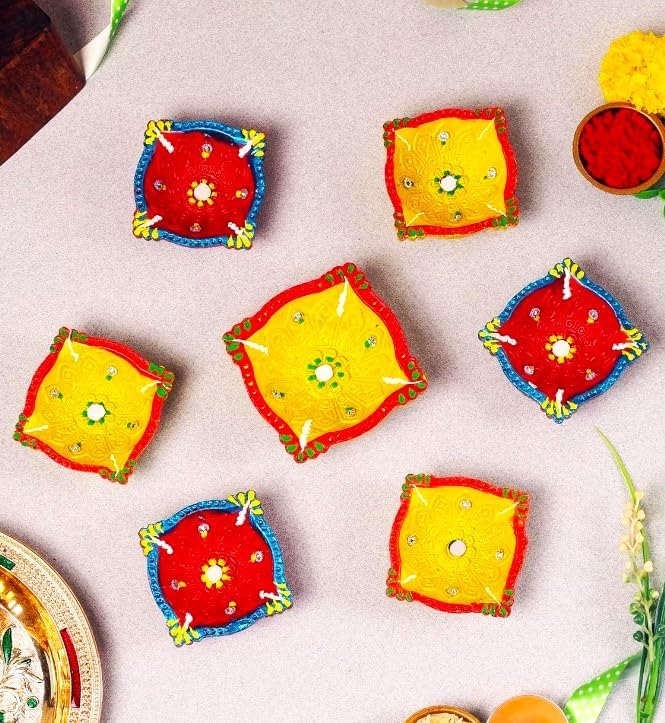 Amazon.com: Handmade Terracotta Set of 11 Multicolor Clay Diya for ...