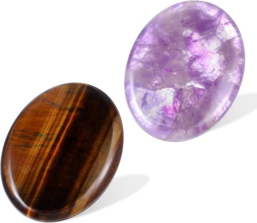 2 Pcs Thumb Worry Stones for Anxiety Tigers Eye Amethyst Healing ...