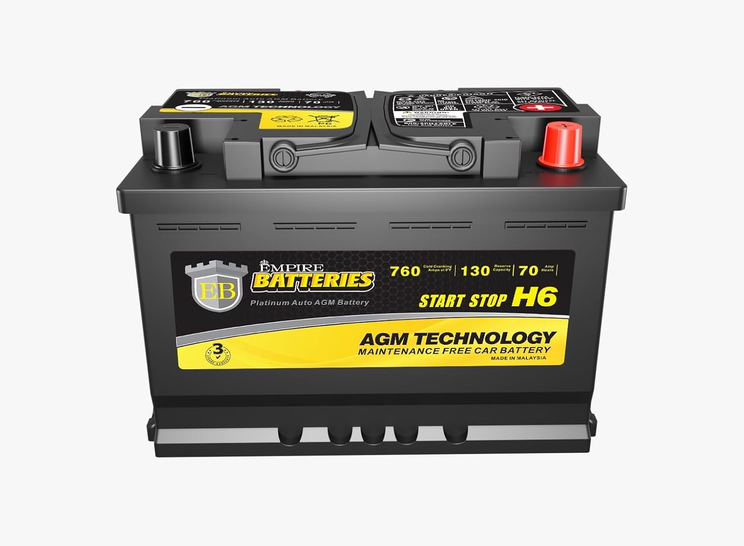 Amazon.com: Empire Platinum AGM Battery BCI Group 47-12v 70ah H6 Size ...