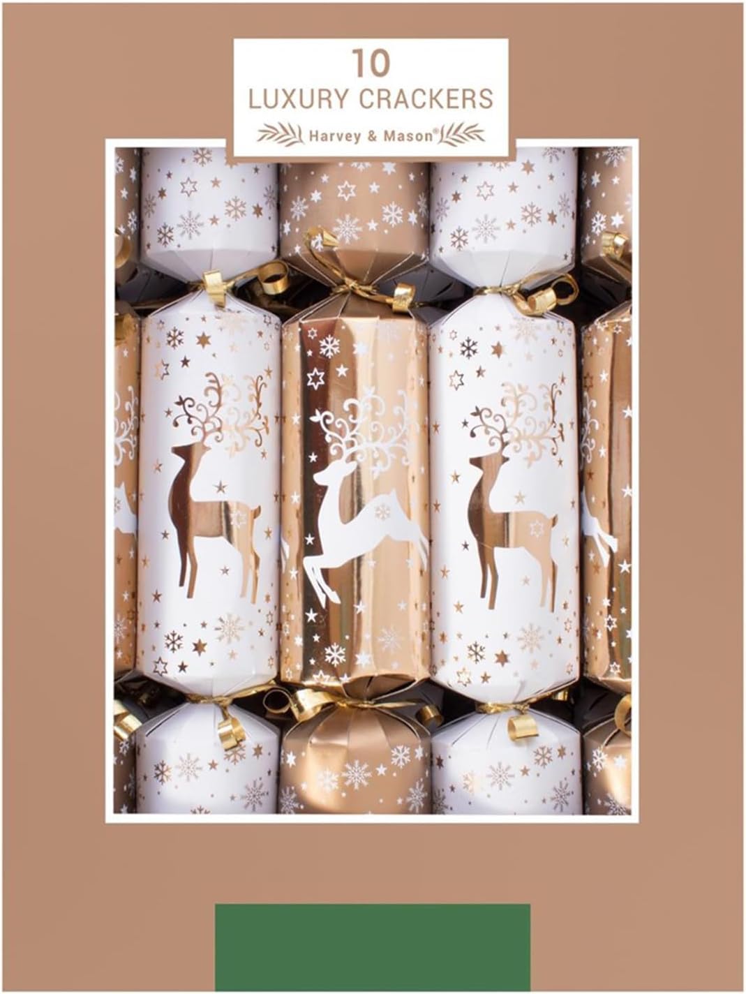 Harvey & Mason Box 10 Luxury Recyclable Christmas Crackers Gold & White Reindeer Design : Amazon ...