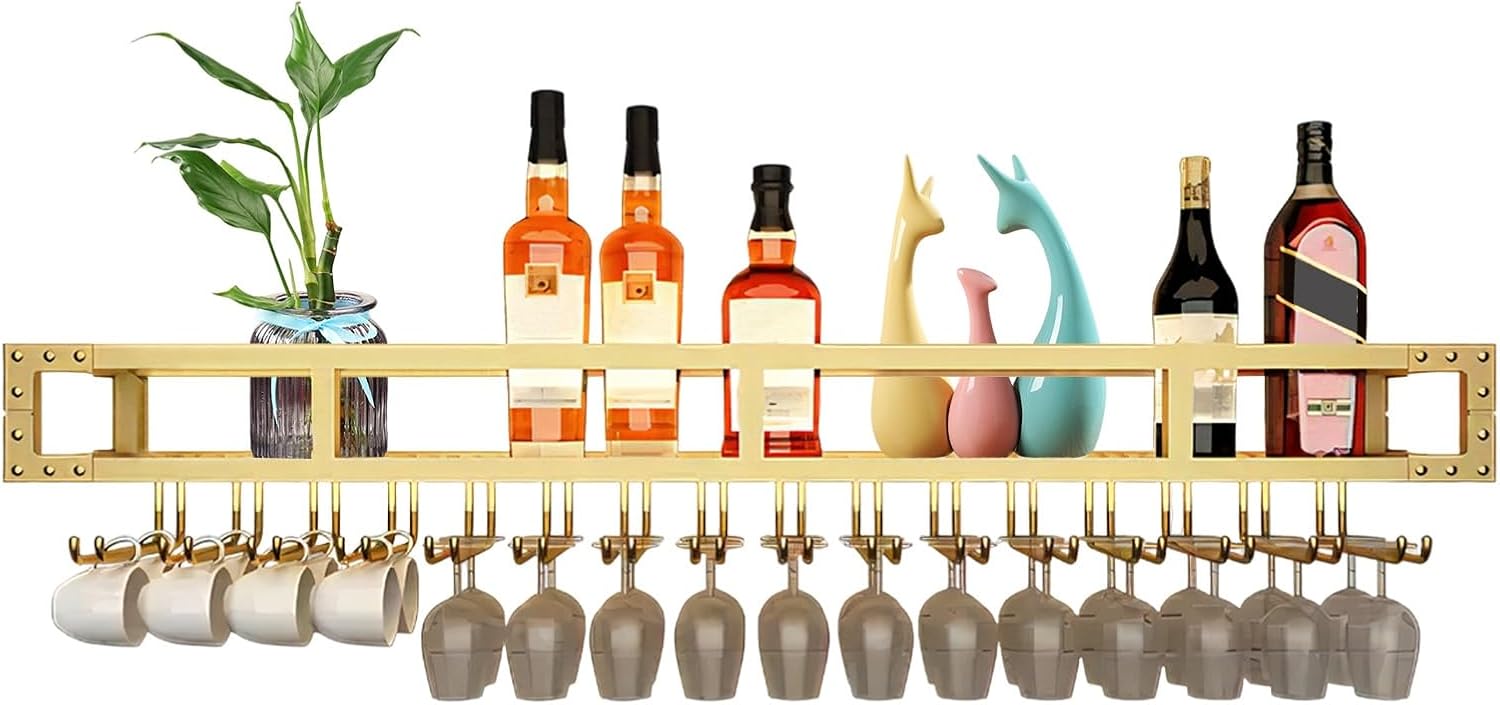 Amazon.com: Wine Glass Rack Iron, Hanging Wine Glasses Metal Rack With ...