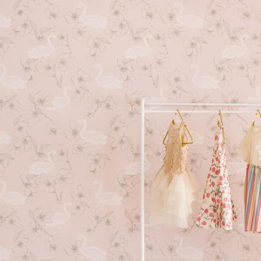 Amazon | FIONA フィオナ 壁紙 Swan スワン ピンク CSZ 白鳥 花 53cm×10.05m 不織布 クロス 輸入壁紙 ...