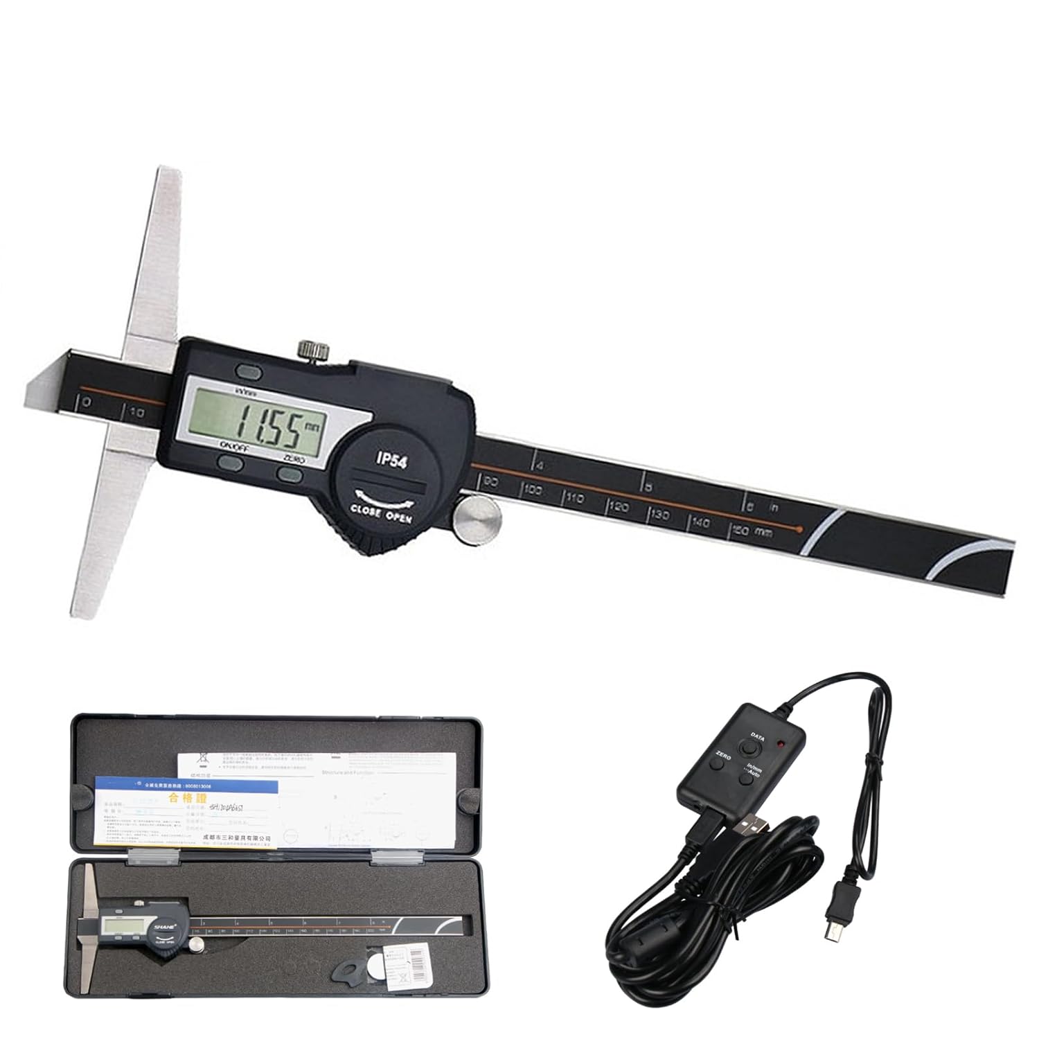 Digital Depth Caliper Electronic Depth Gauge with Data Cable, 0-300mm ...