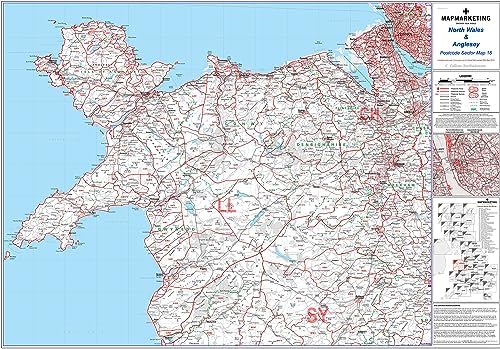 North Wales & Anglesey Wall Map- Postcode Sector Map16 - Laminated Wall ...