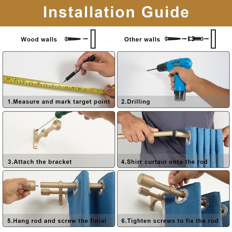 Double Curtain Rods Light Gold, Double Drapery Rod 36-72 Inch, Double ...