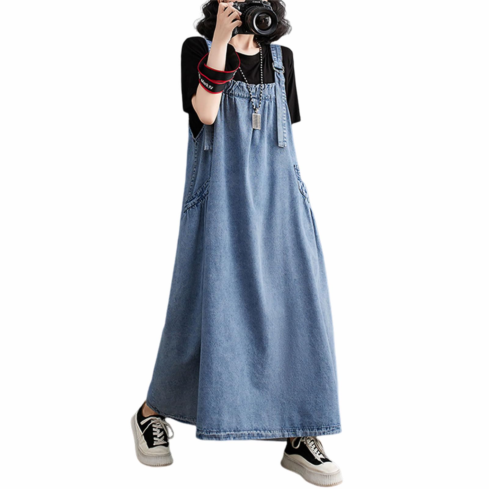 Anzber Women's Denim Pullover Casual Loose Sleeveless Adjustable Strap ...