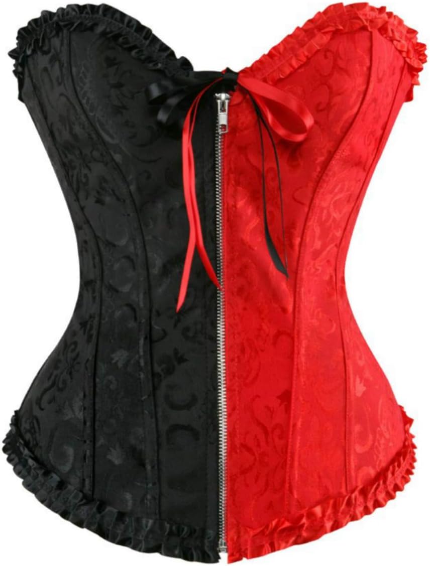 Kelvry Women's Waist Cincher Lace up Boned Basque Corset Shapewear Red ...