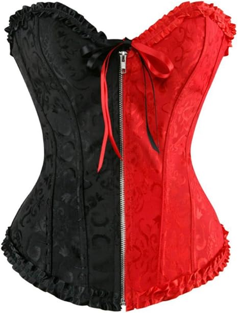 Kelvry Womens Waist Cincher Lace up Boned Basque Corset Shapewear Red ...