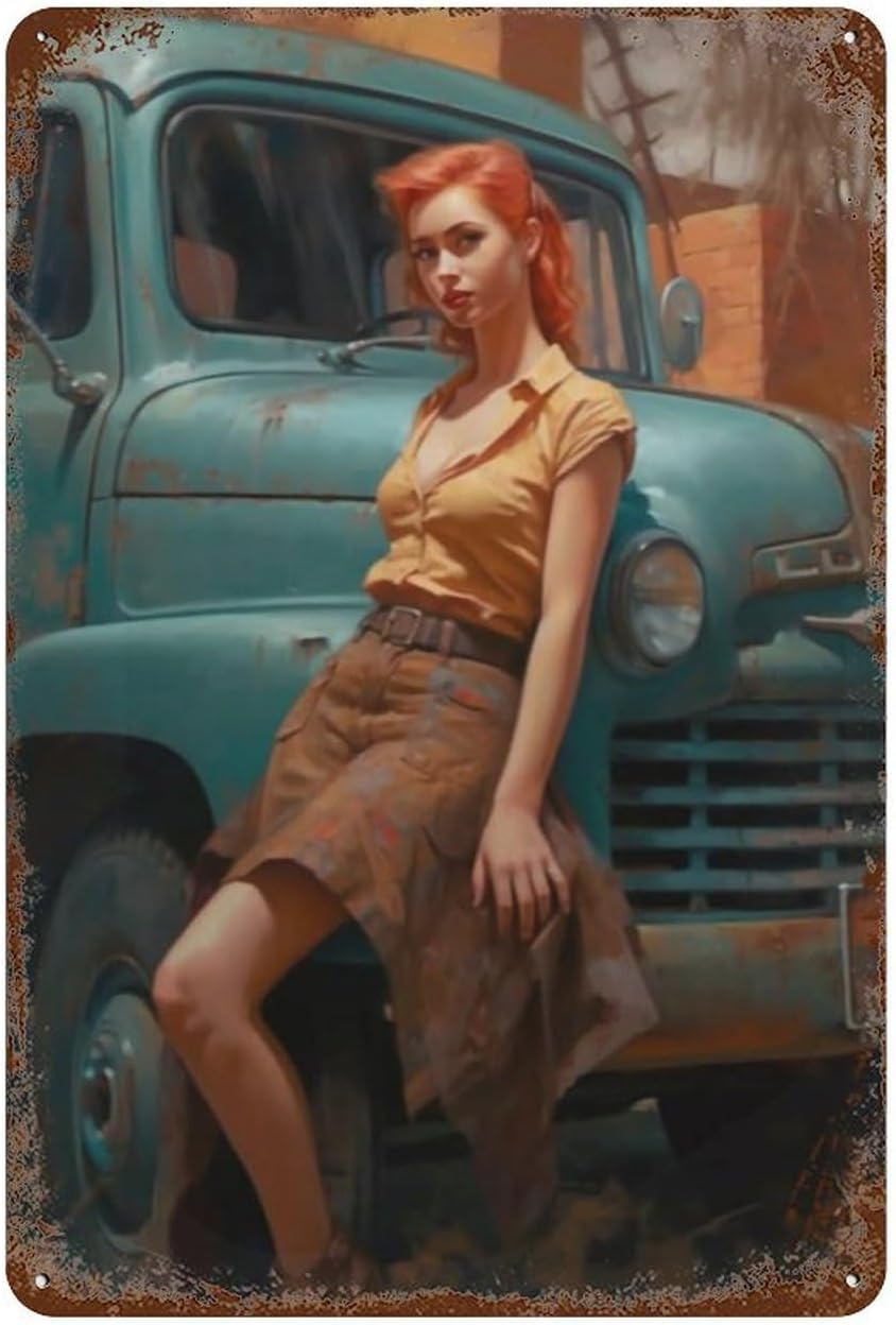 Amazon.com: Aikeory Vintage Pinup Art Tin Sign,Sexy Girl Rectangular ...