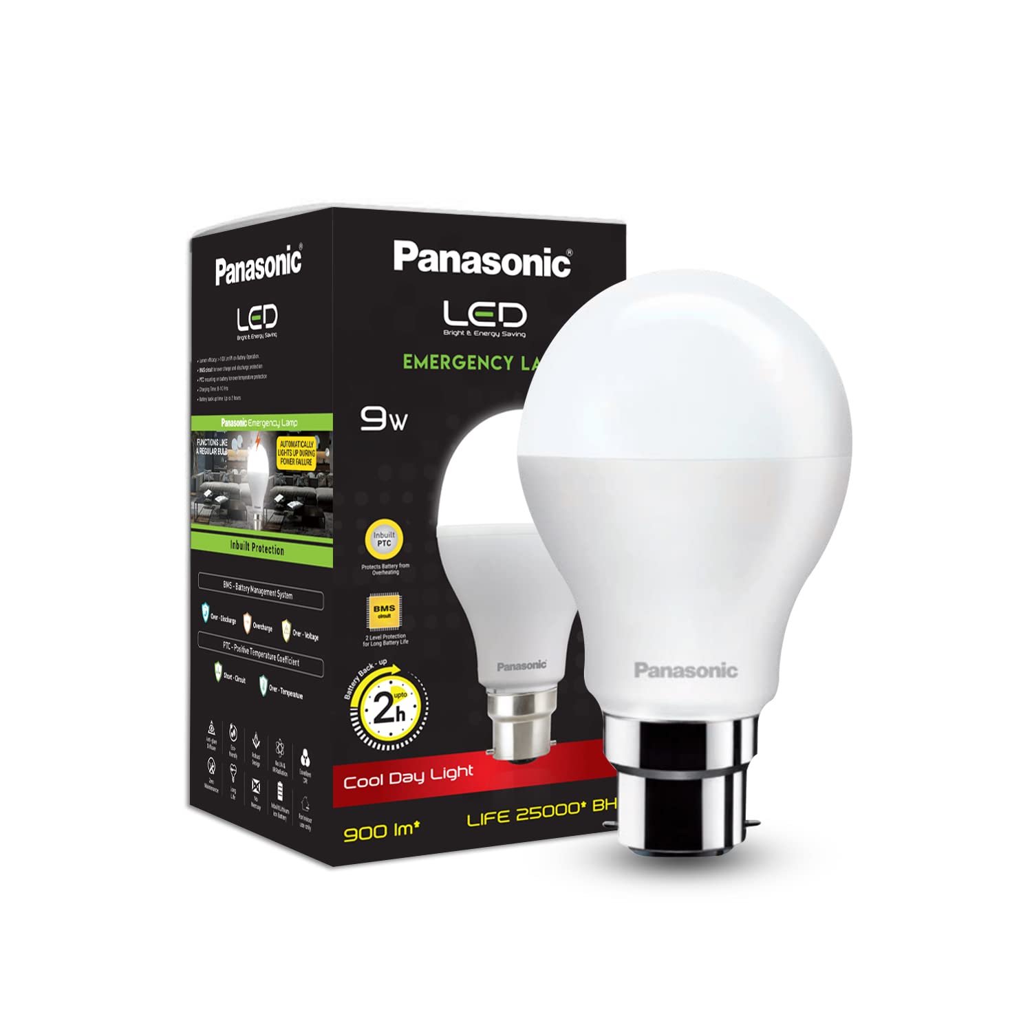 Buy Panasonic 9W Rechargable Emergency LED Bulb, B22 9W Inverter Bulb ...