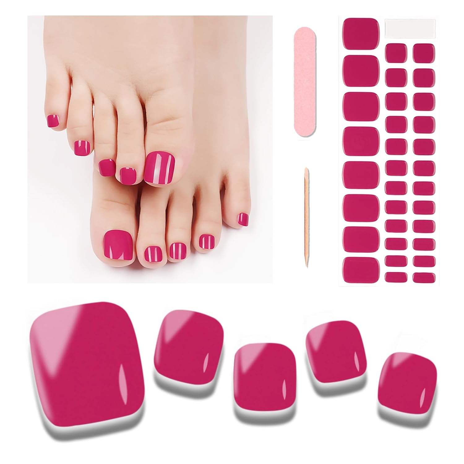 Amazon.com: Wekcekcek Semi Cured Gel Toenail Strips, 32 Rose Red Gel ...