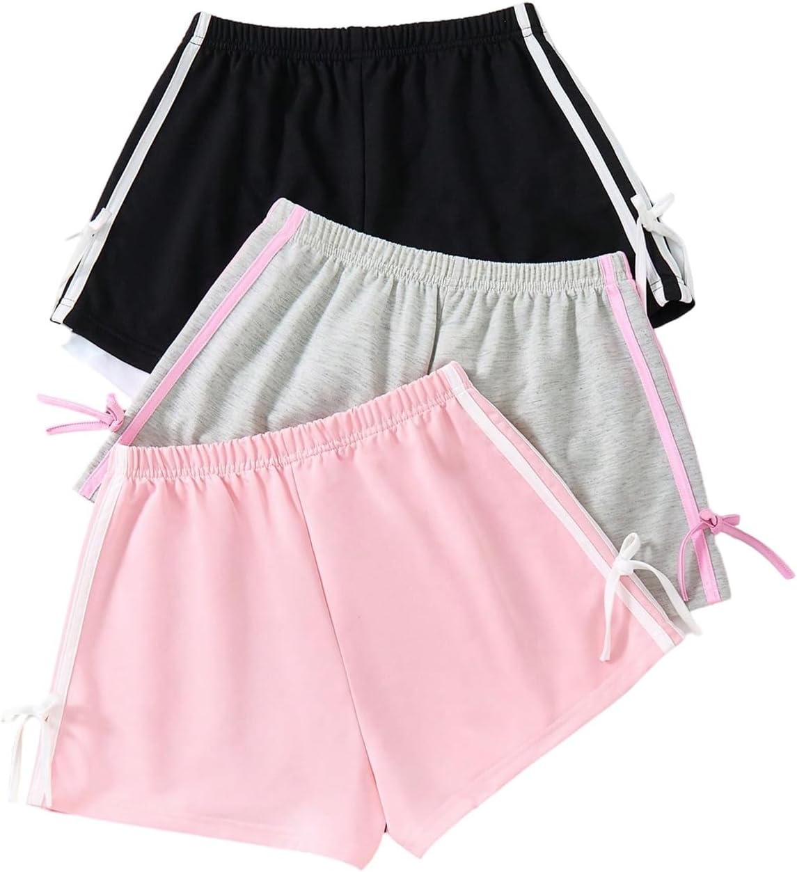 OYOANGLE Women's 3 Pack Bow Pajama Shorts Side Striped Straight Leg ...