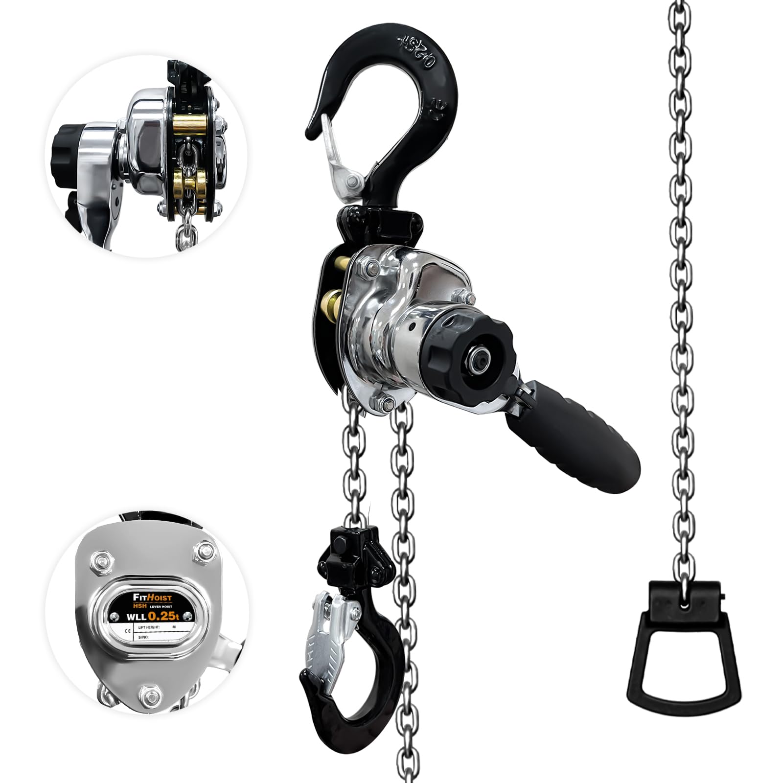 Snapklik.com : FITHOIST Chrome Plated Mini Chain Hoist 1/4 Ton 550Lbs ...