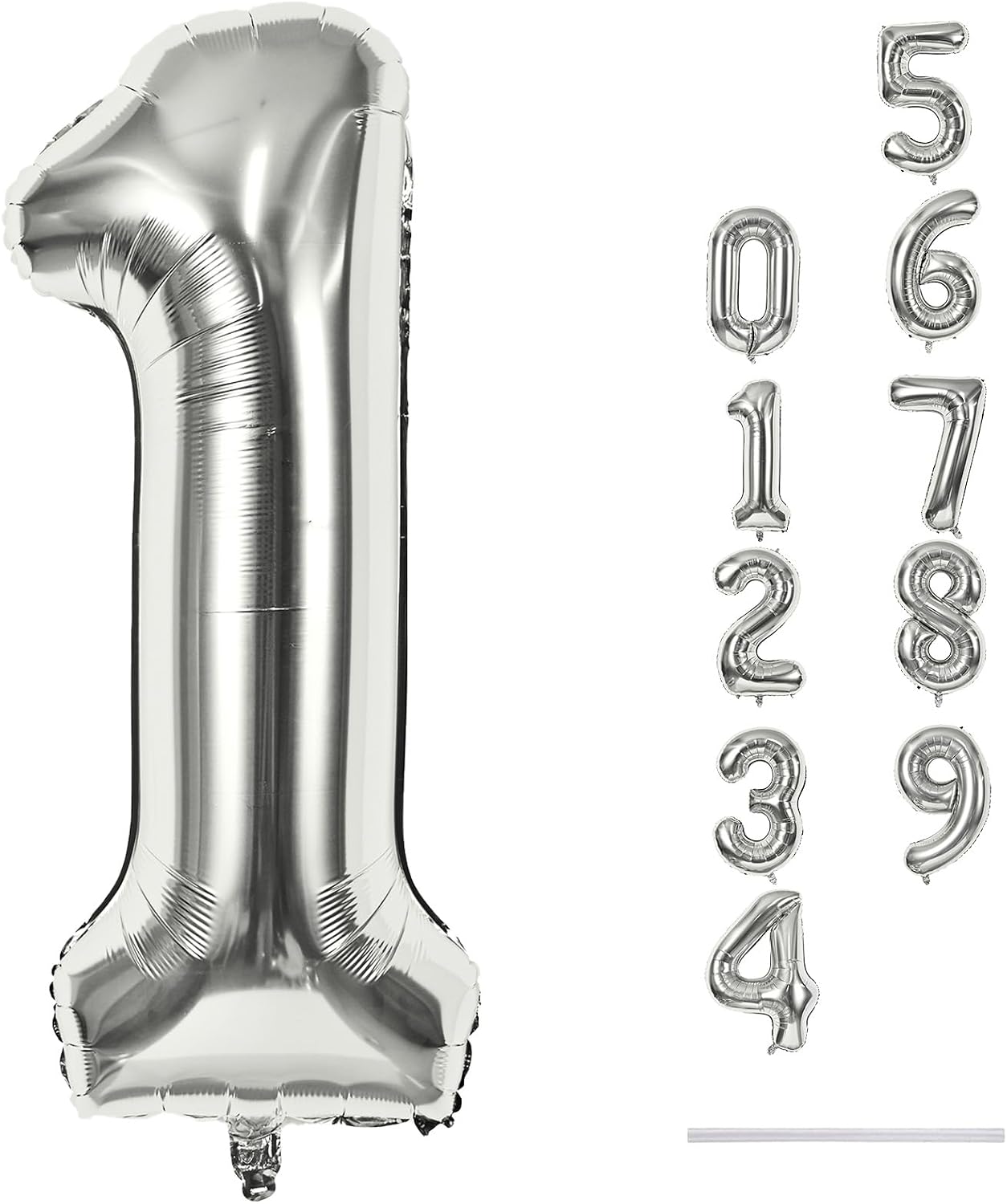 Amazon.com: Silver 1 Balloon Number, 40 Inch Giant Helium Foil Number 0 ...