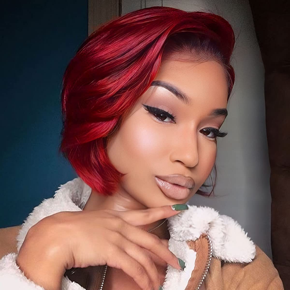 Amazon.com : YMSGIRL Red 99J Pixie Cut Wig Human Hair 13x4x1 Lace Front ...