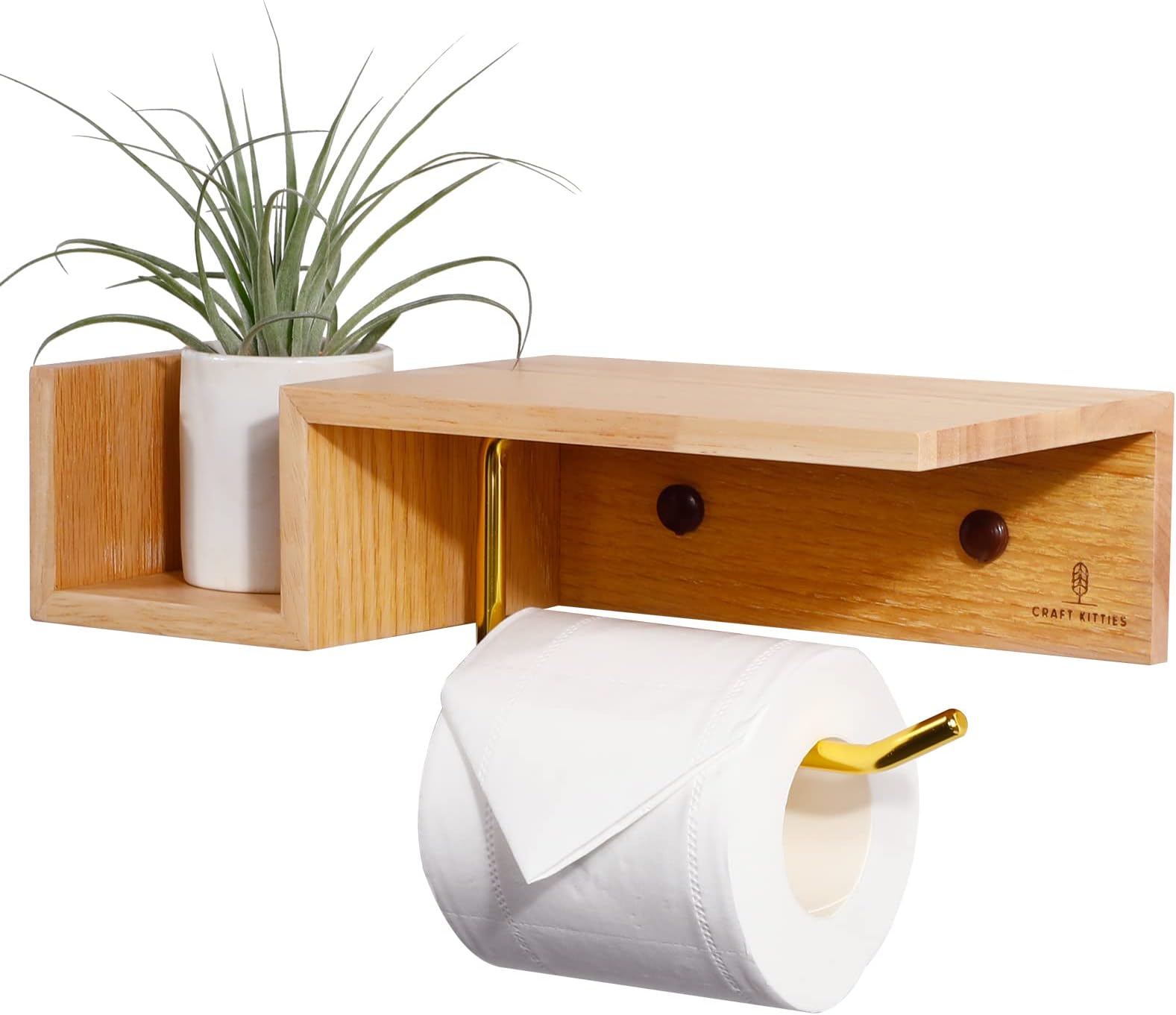 Amazon.com: Wooden Toilet Paper Holder Wall Mount with Shelf ...