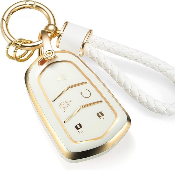 CTRINEWS for Cadillac Key Fob Cover with Metal Braided Rope Keychain ...