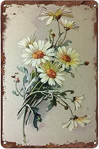 Amazon.com: SaNavie Vintage Tin Sign Flowers White Daisy with Dew Drop ...