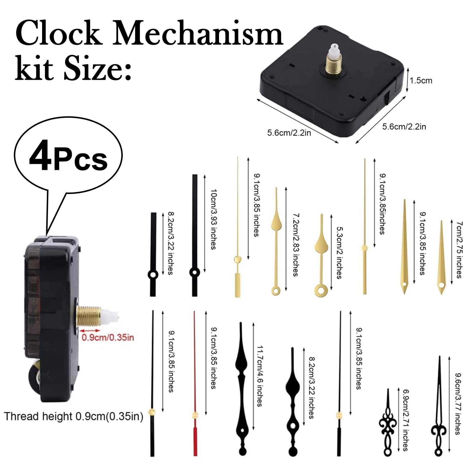 Snapklik.com : 4Pcs Quartz Clock Mechanism Kit, Wall Clock Mechanisms ...
