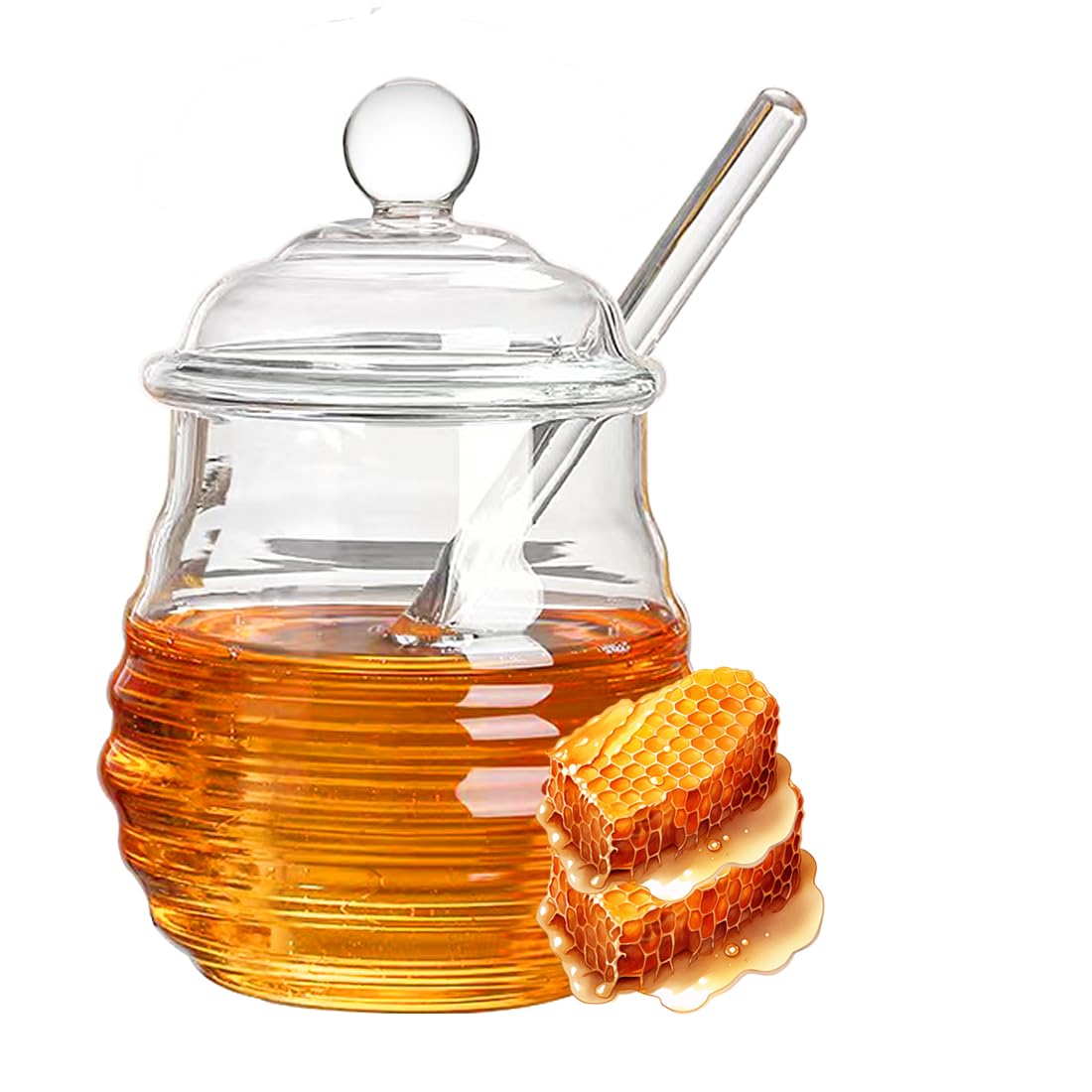 Amazon.com: hiwafifi Glass Honey Jar with Dipper and Lid, 10 OZ Heat ...