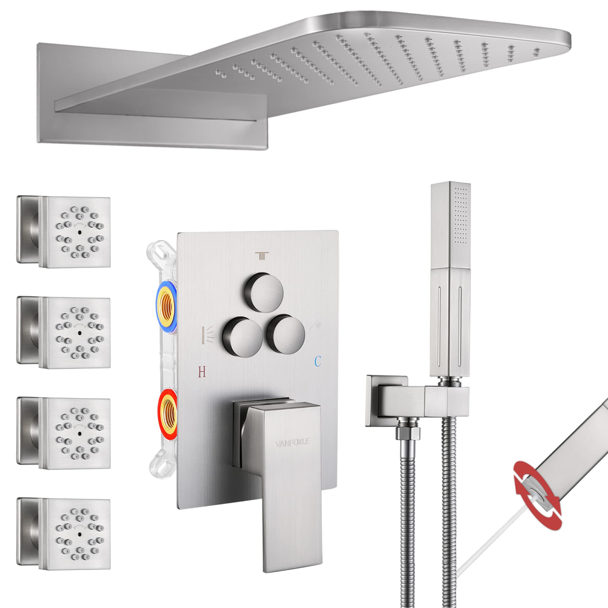 Snapklik.com : VANFOXLE Shower Faucet Set Brushed Nickel Shower System,Push Button Diverter ...