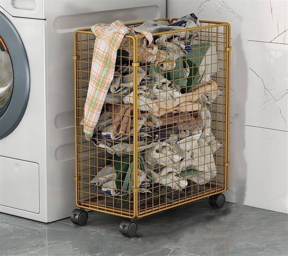 Amazon.com: Iron Wire Laundry Hamper Collapsible, Rolling Small Laundry ...