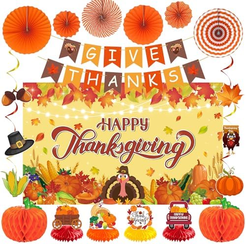 Amazon.com: DARUNAXY Thanksgiving Party Decorations, Orange Happy ...