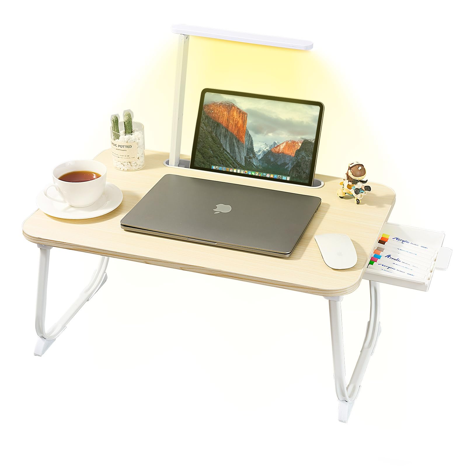 Laptop Desk for Bed Lap Desk with LED Desk Light, Foldable Laptop Bed ...