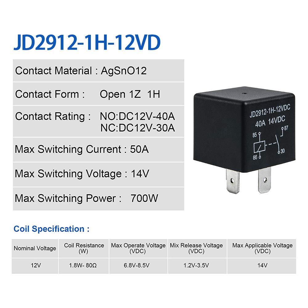 Snapklik.com : YiePhiot 2 Pack Car Relay 4 Pin 12V 40 Amp Model No ...
