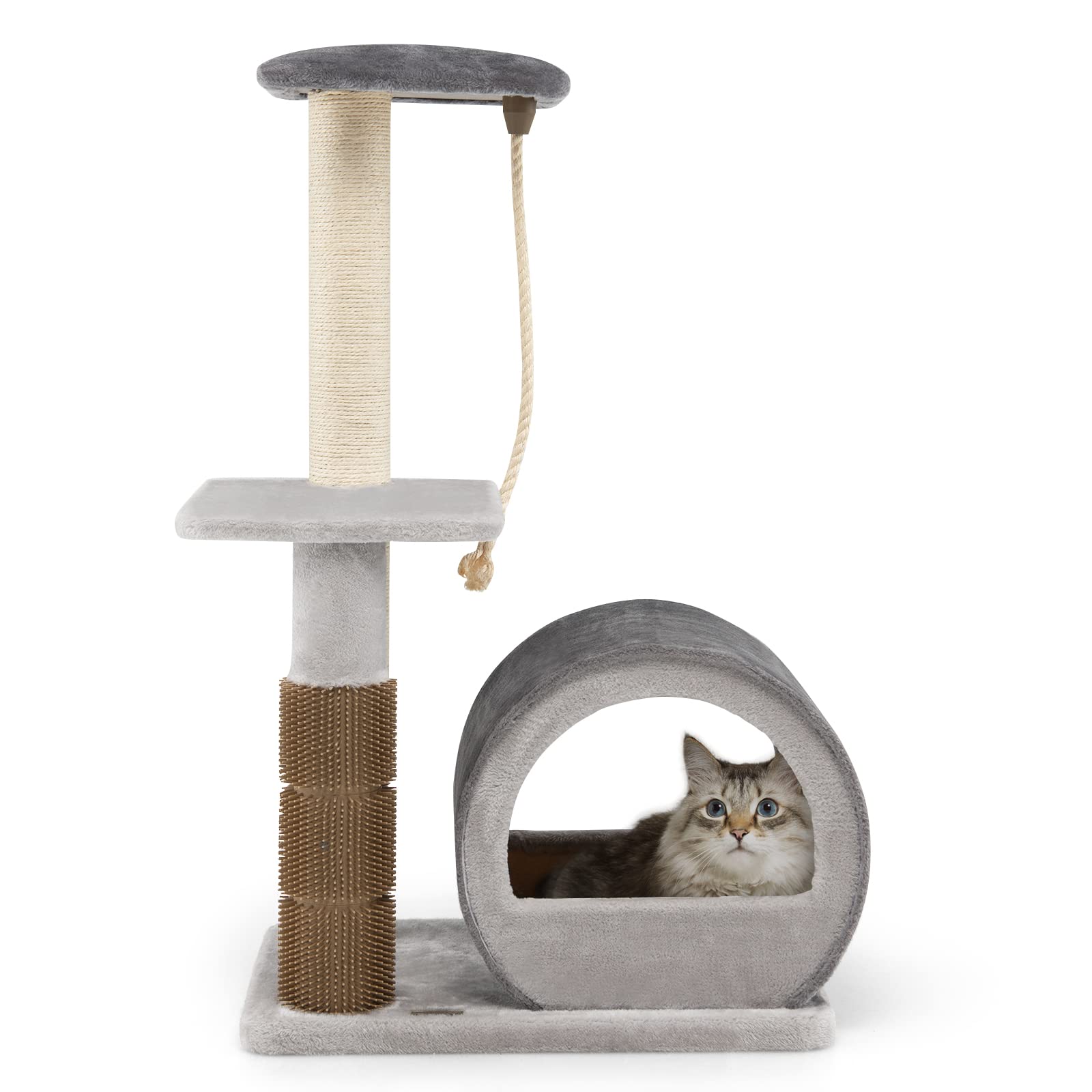 COSTWAY Cat Tree, Multi-level Kitty Condo Climbing Tower with Groom ...