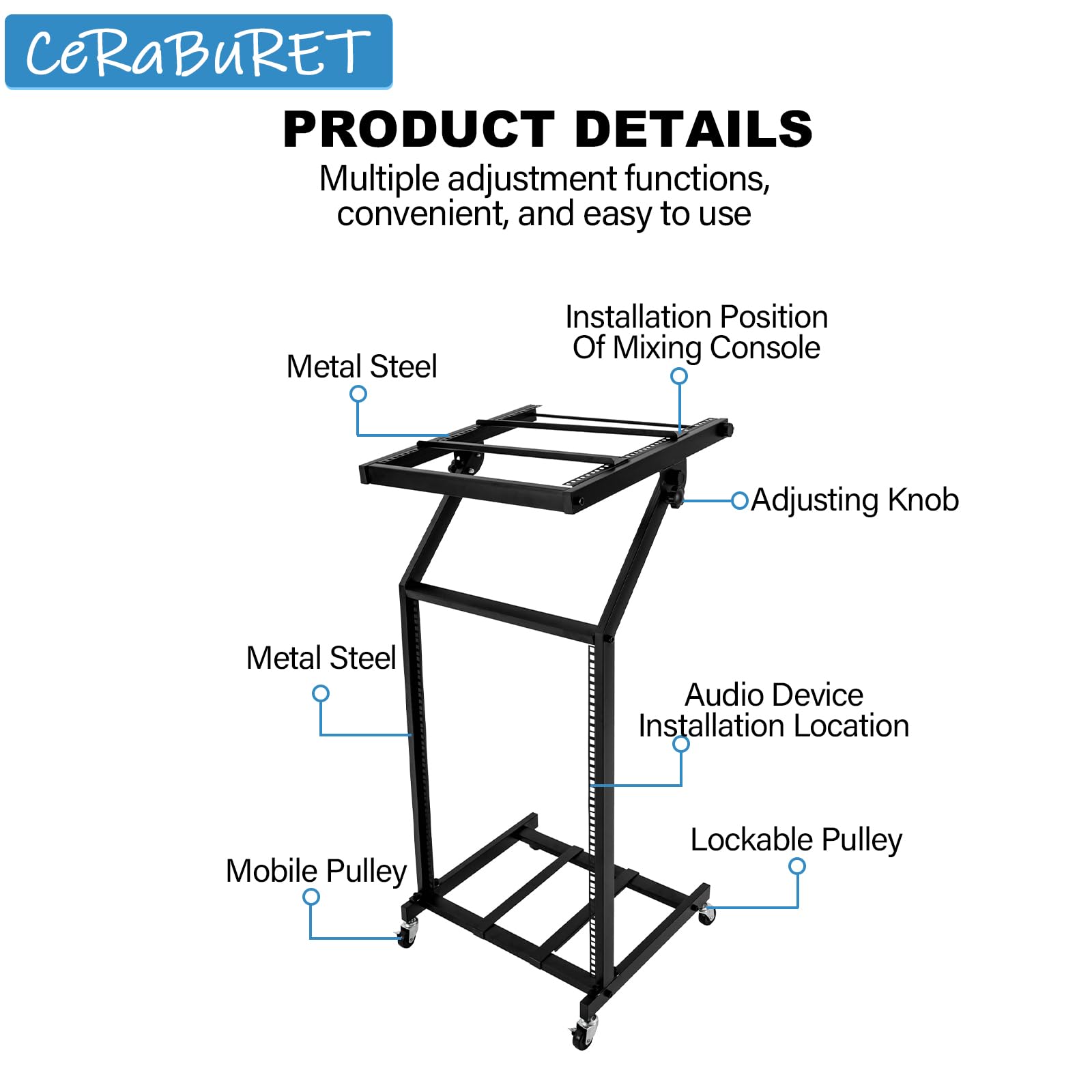 Amp Stand 16U DJ Rolling Rack Stand - Heavy-Duty Mobile Studio ...