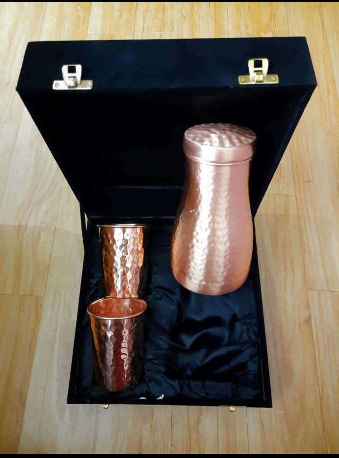 obbi tm Set of Pure Copper Diamond Cut Design 1000 ml Water Bottle and ...